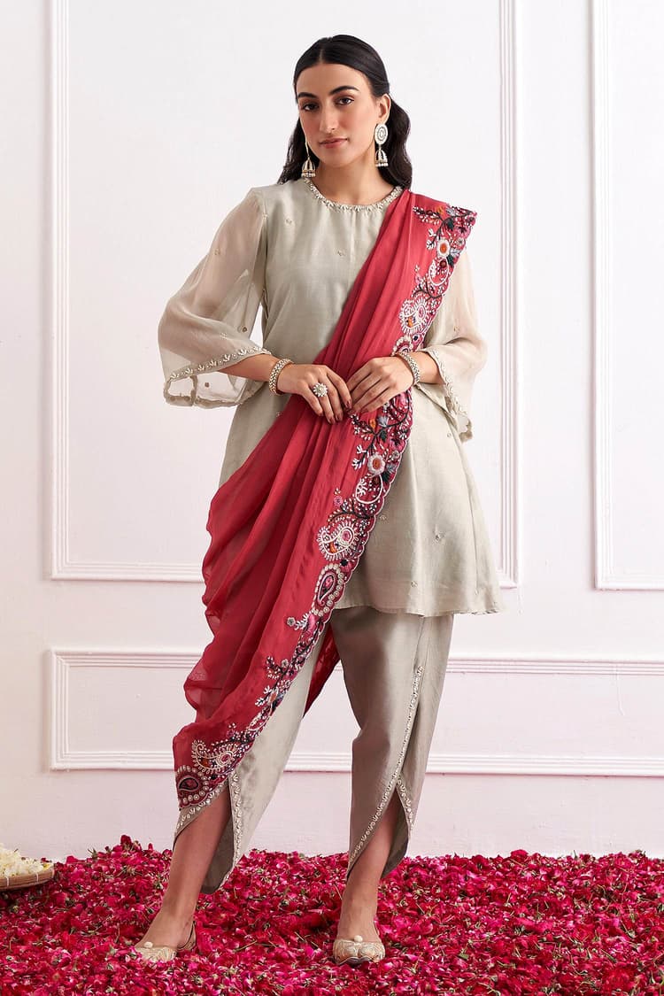 Buy Shipraa Grover Green Organza Myra Embellished Kurta And Dhoti Pant ...