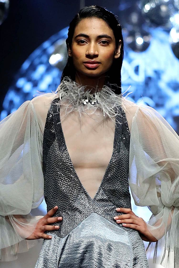 Buy Not So Serious By Pallavi Mohan Blue Satin Embellished Flared Gown ...