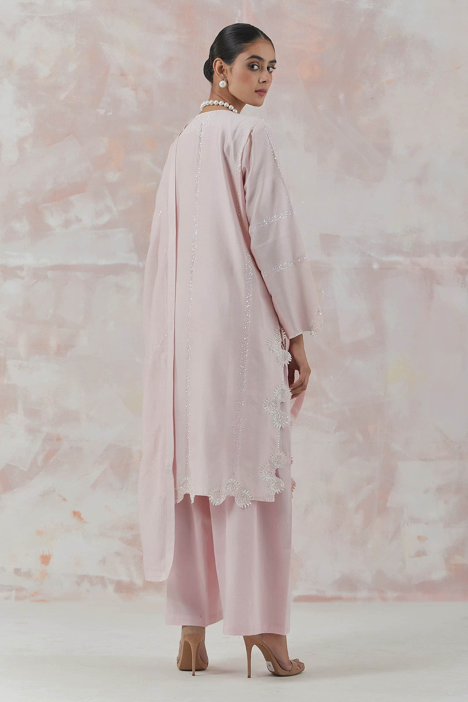 Buy Simrita Arora Pink Silk Chanderi Embroidered Kurta Palazzo Set ...