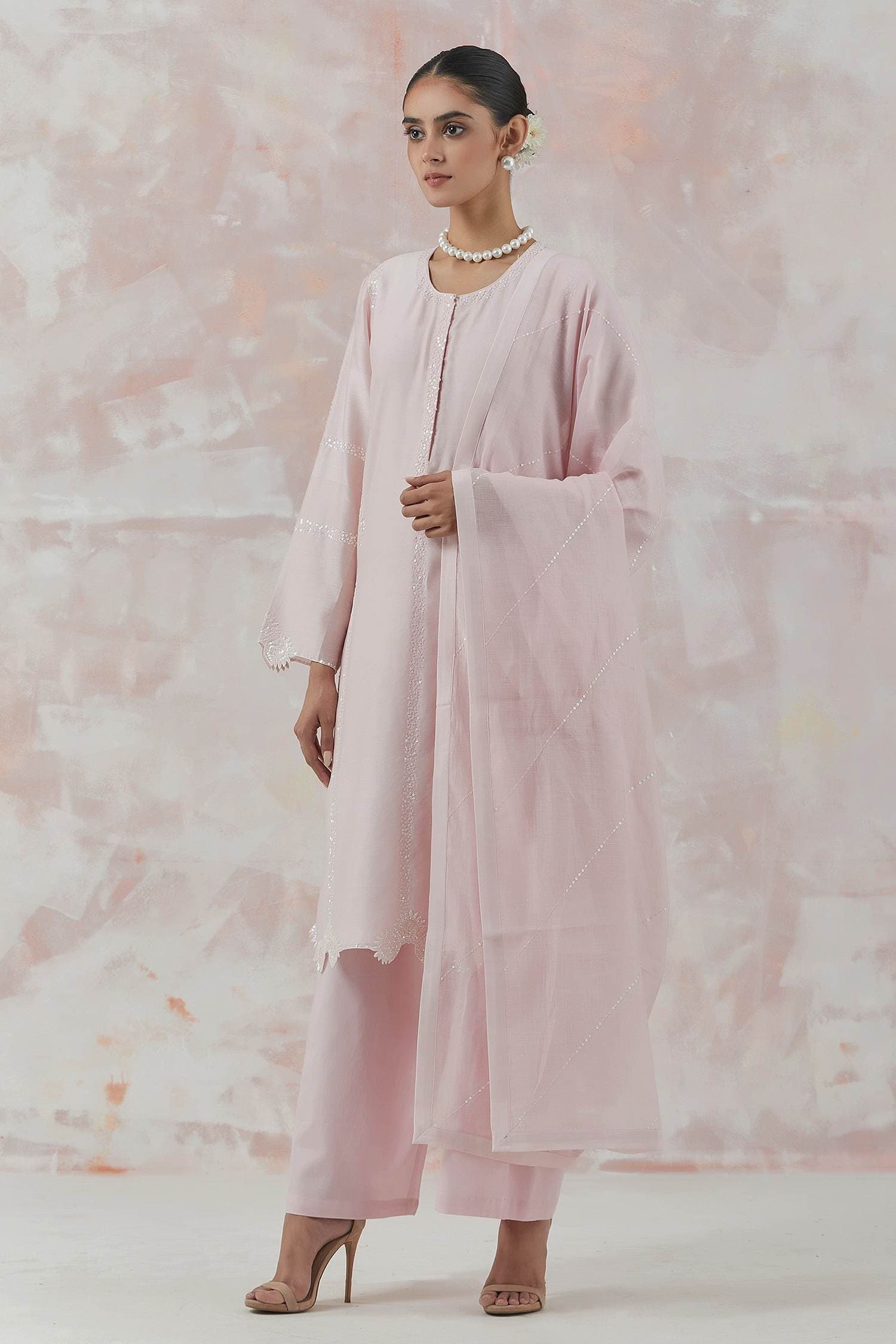 Buy Simrita Arora Pink Silk Chanderi Embroidered Kurta Palazzo Set ...