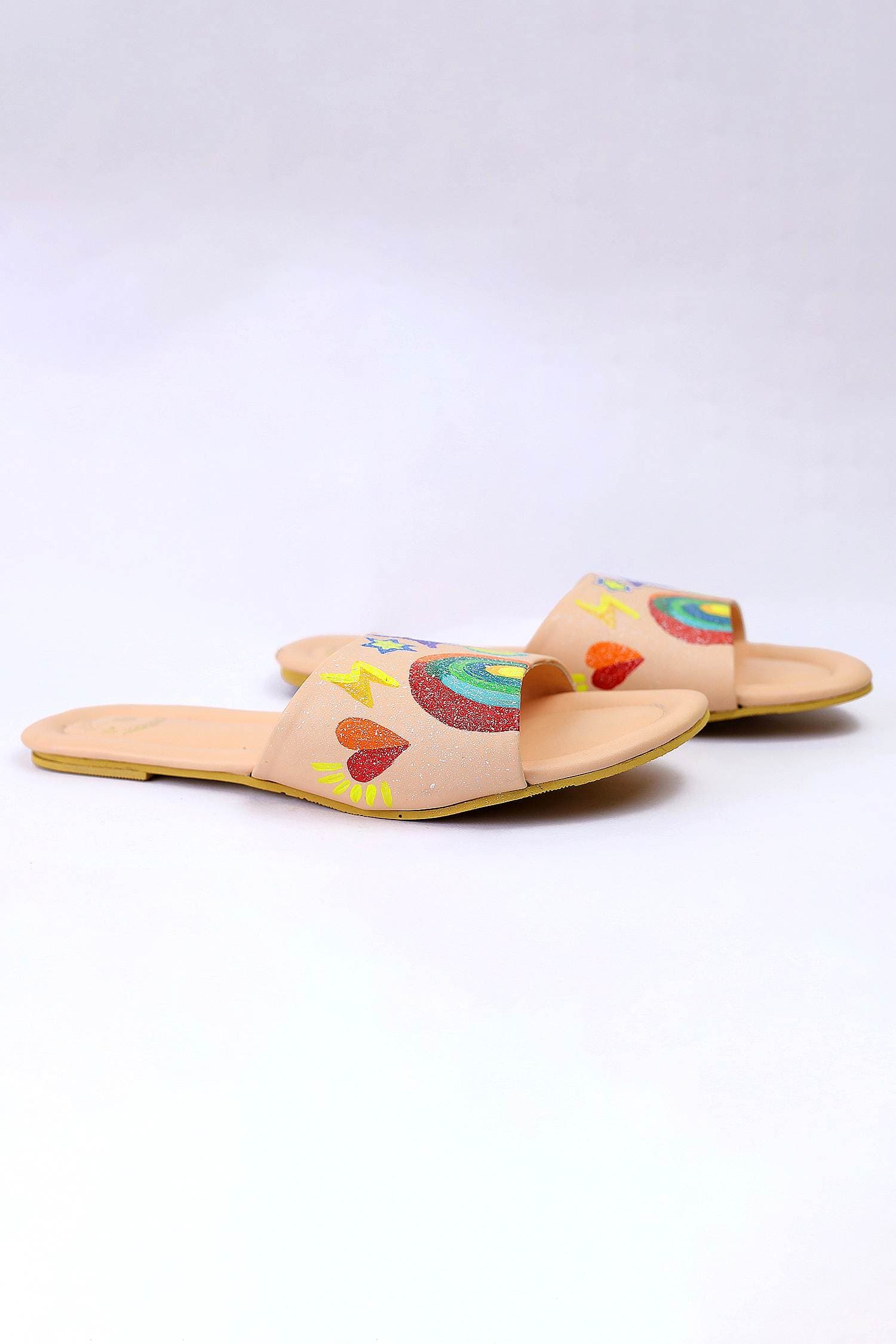 Buy Rajasthani Stuff Peach Rexine Happy Colours Hand Painted Flats ...