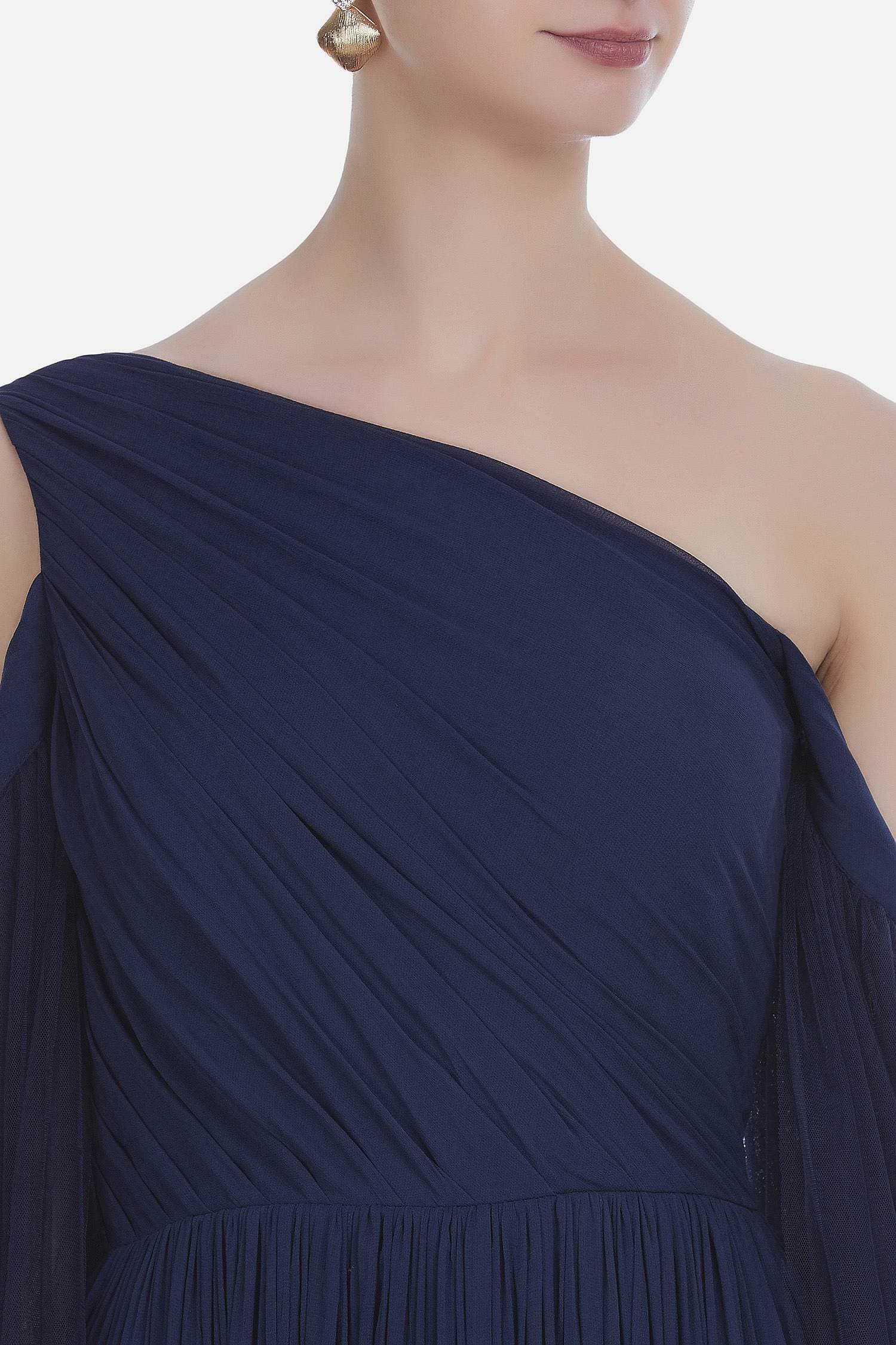 Buy Swatee Singh Blue Cold Shoulder Sleeves Gown Online | Aza Fashions