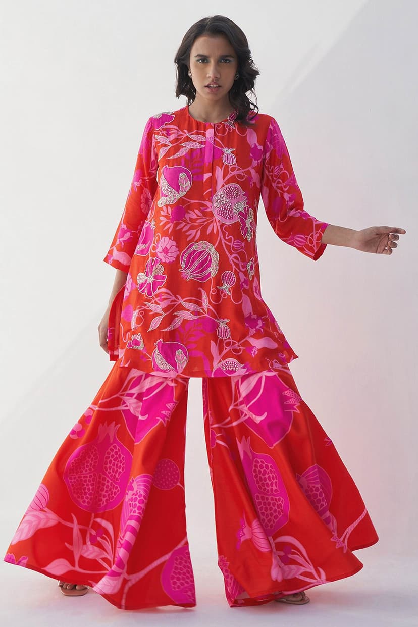 Buy Archana Shah Red Silk Symphony Pomo Pattern Sharara Set Online ...