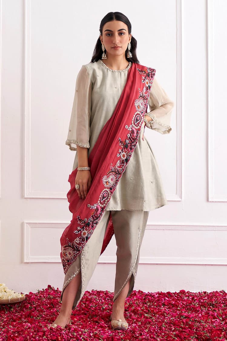 Buy Shipraa Grover Green Organza Myra Embellished Kurta And Dhoti Pant ...