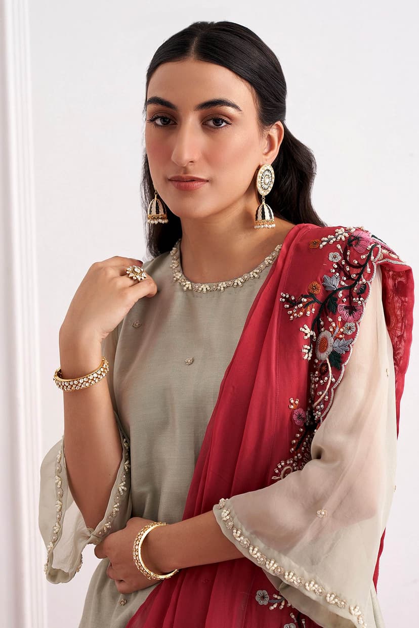 Buy Shipraa Grover Green Organza Myra Embellished Kurta And Dhoti Pant ...