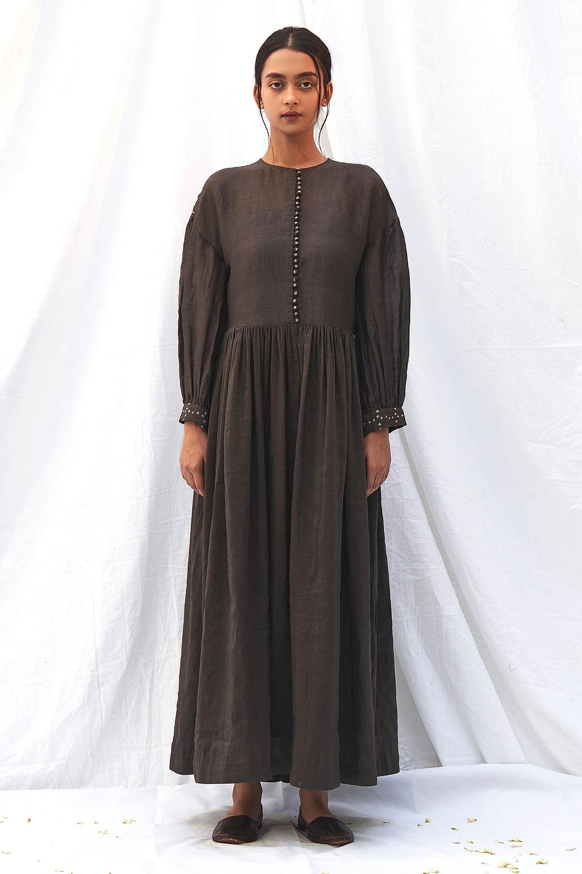 Buy Label Nuska Grey Linen Silk Dress Online | Aza Fashions