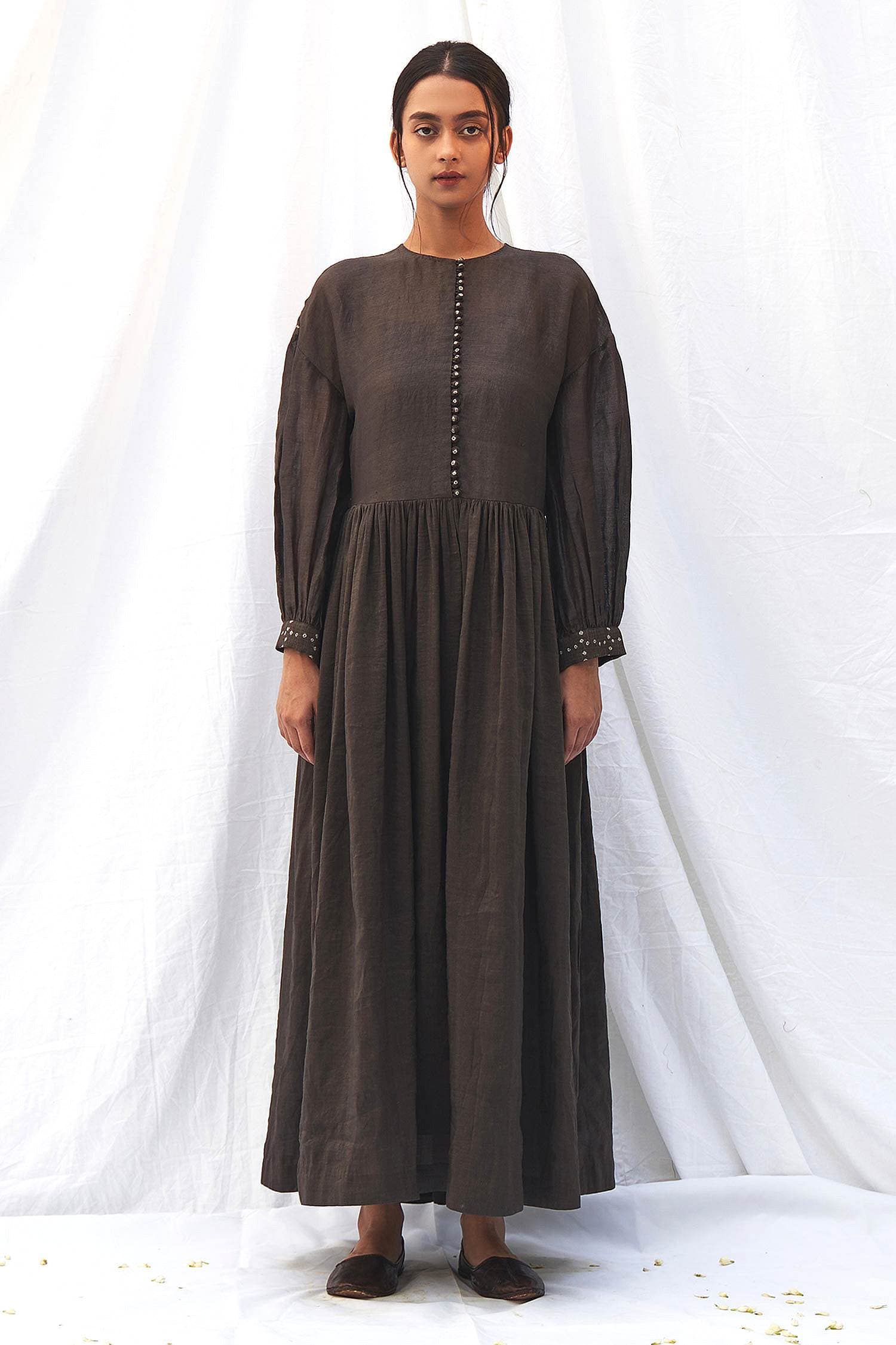 Buy Label Nuska Grey Linen Silk Dress Online | Aza Fashions