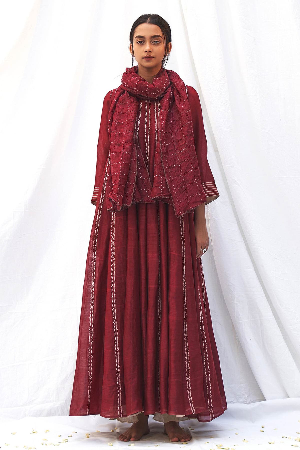 Buy Label Nuska Red Handloom Chanderi Anarkali With Dupatta Online ...
